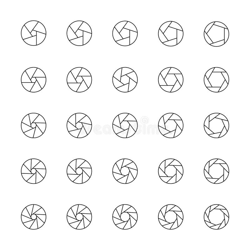Camera Aperture Position Collection. Set of Lens Diaphragm with Various ...