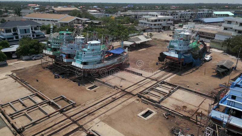 Camera Approaches a Ship Site Under Construction Stock Footage - Video ...