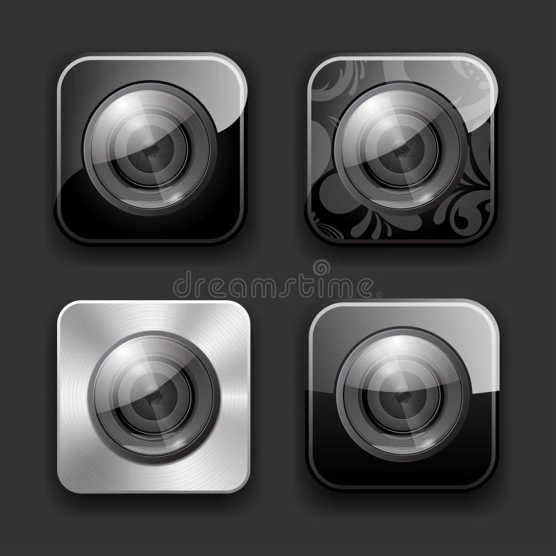 Camera apps icon set stock vector. Illustration of metal - 27067453