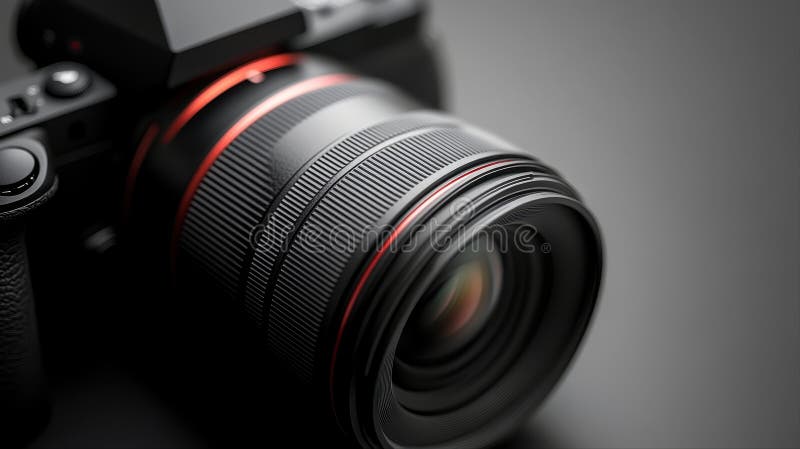 Camera with Attached Lens on a Workspace Table for Photography and ...