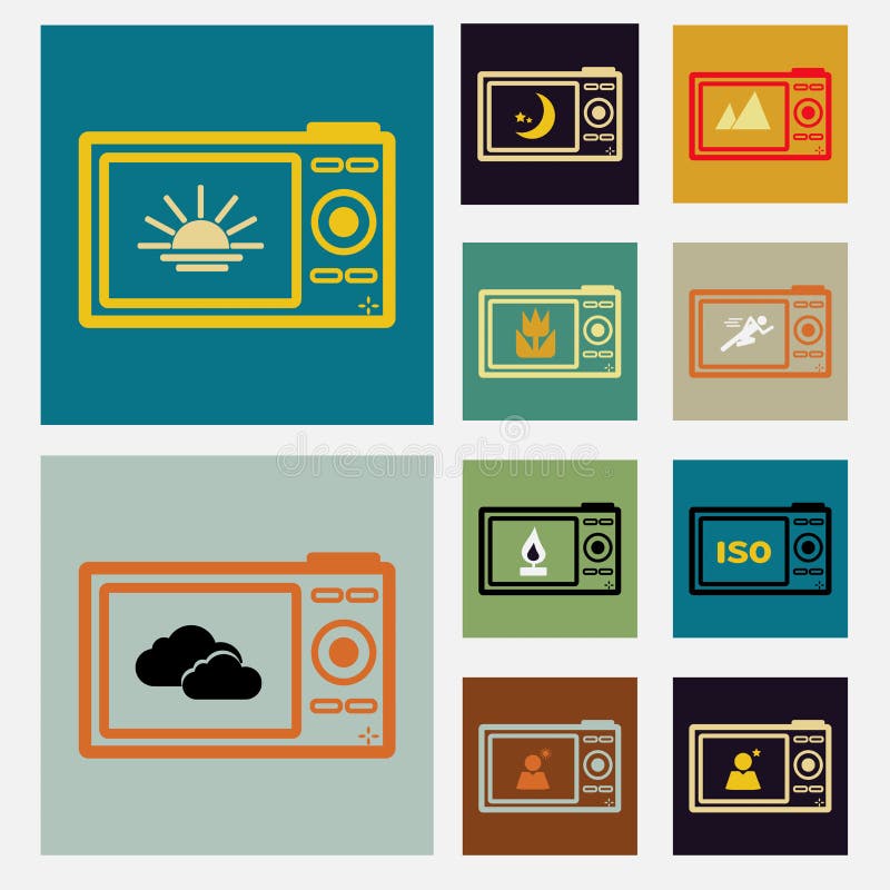 Camera Back Scene Icons Concept Ideas Vintage Colo Stock Vector ...