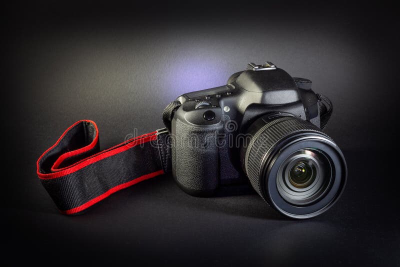 The Camera on a Black Background Stock Photo - Image of professional ...