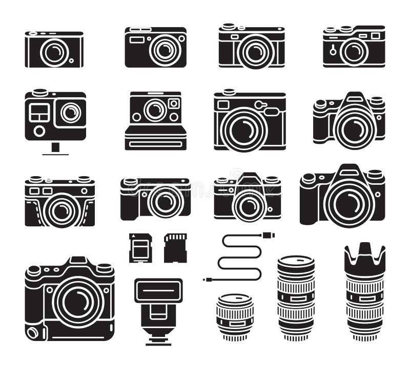 Black Camera Icons Set Stock Illustrations – 20,561 Black Camera Icons ...