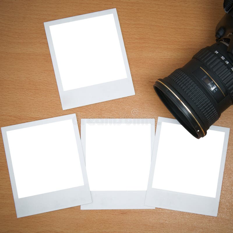 Camera with Blank Polaroid Frames Stock Image - Image of camera, close ...