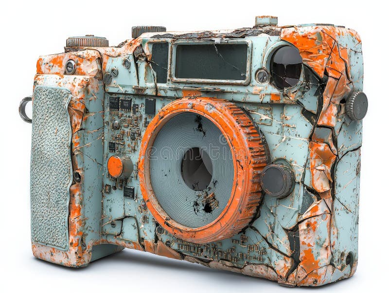 Camera with Broken Lens and Damaged Components Laying on a Table in ...