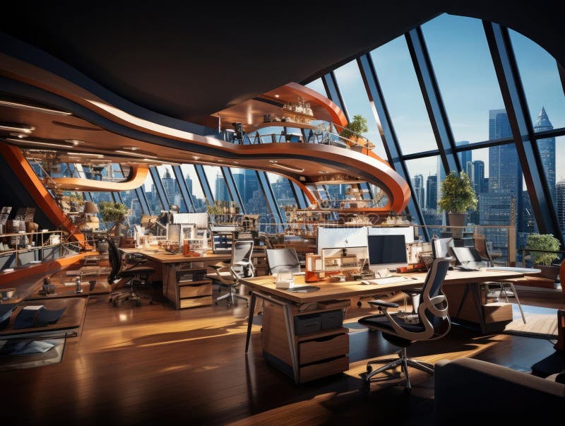 Open Futuristic Office with Modular Designs Stock Illustration - Illustration of concept ...