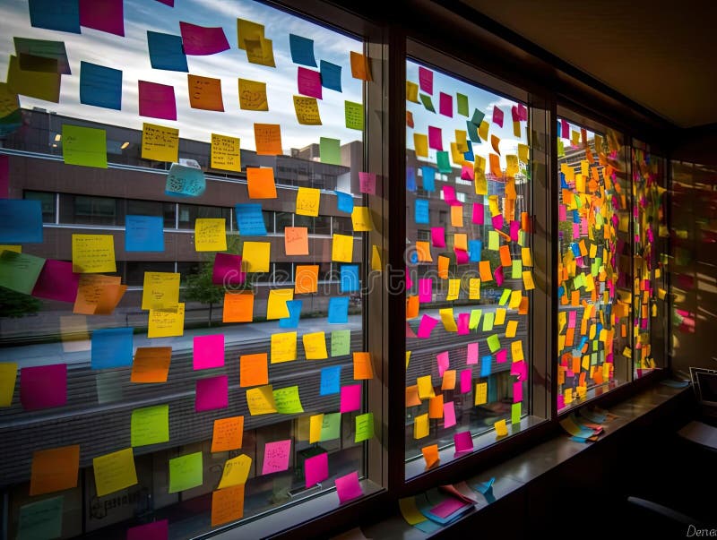 Colorful Sticky Notes on Office Window Stock Illustration ...