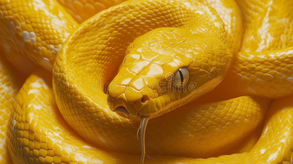 The Camera Captures a Yellow and Black Snake Staring Intently. Stock ...