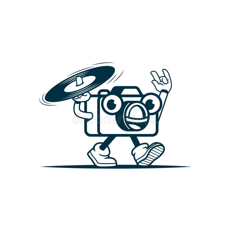 Camera Character Mascot Carrying a Vinyl Record Logo Vector Stock ...