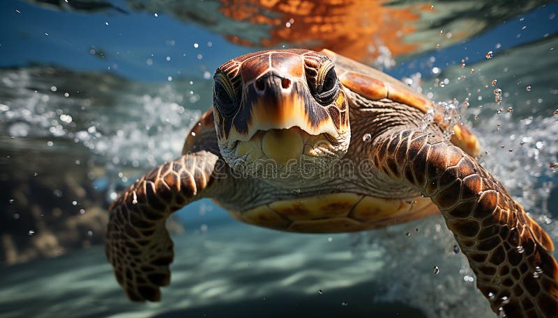 At Camera, Close Up, Underwater, Sea Turtle, Nature Generated by AI ...