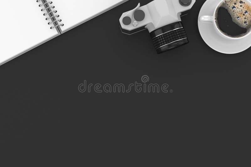 Camera and Coffee on Table, Workplace Stock Illustration - Illustration ...