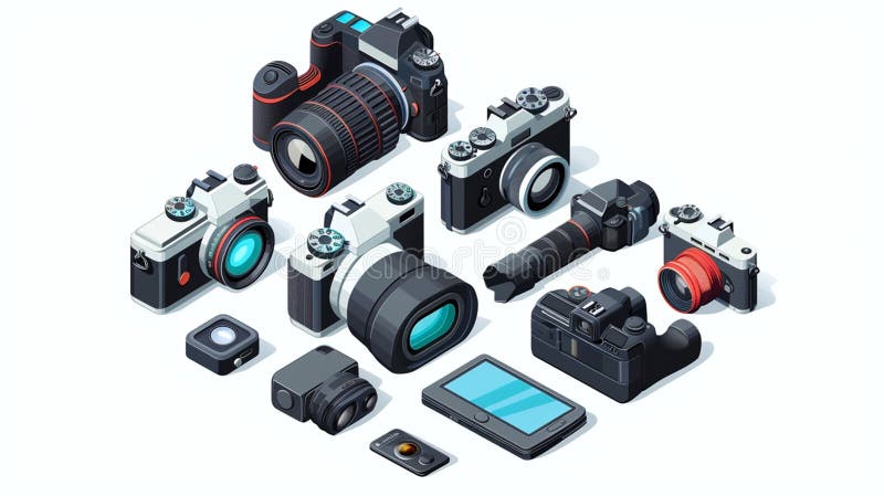 Camera Collection stock illustration. Illustration of mirrorless ...