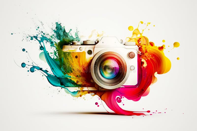 Camera with Colorful Paint Splatters on the Side of the Camera ...