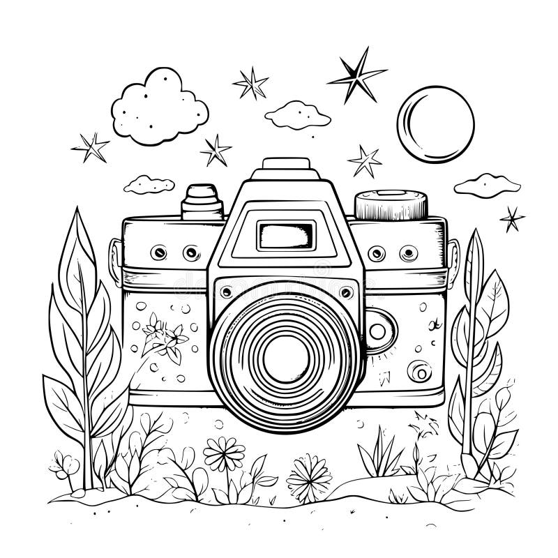 Camera Coloring Page Drawing for Kids Stock Vector - Illustration of ...