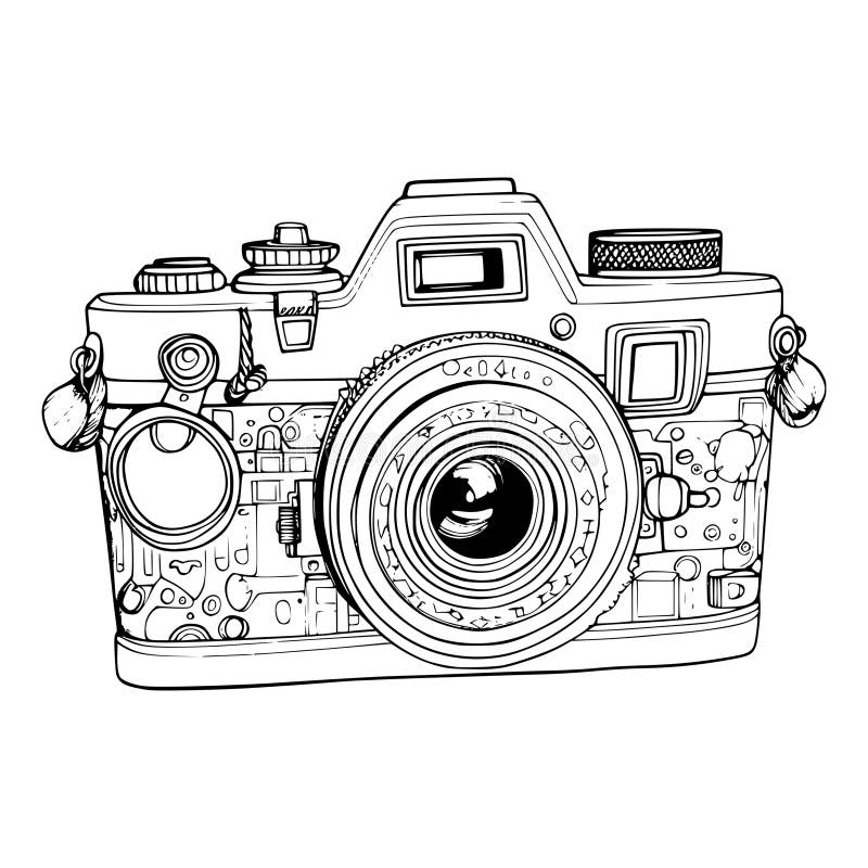 Camera Coloring Page Drawing for Kids Stock Vector - Illustration of ...