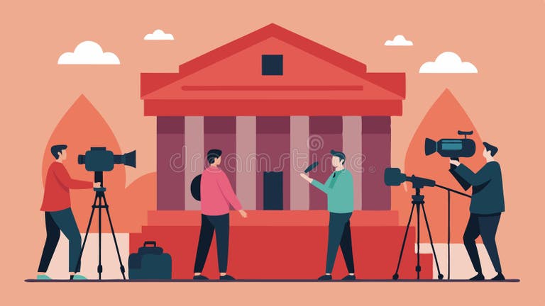 Camera Crews Setup Several Camera Operators Adjusting Their Tripods and ...