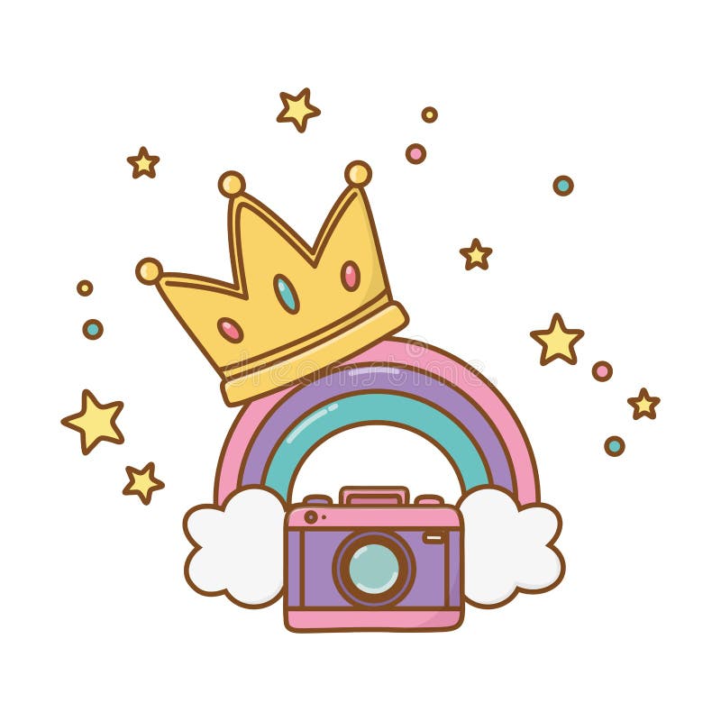 Camera and Crown with Rainbow Stock Vector - Illustration of design ...