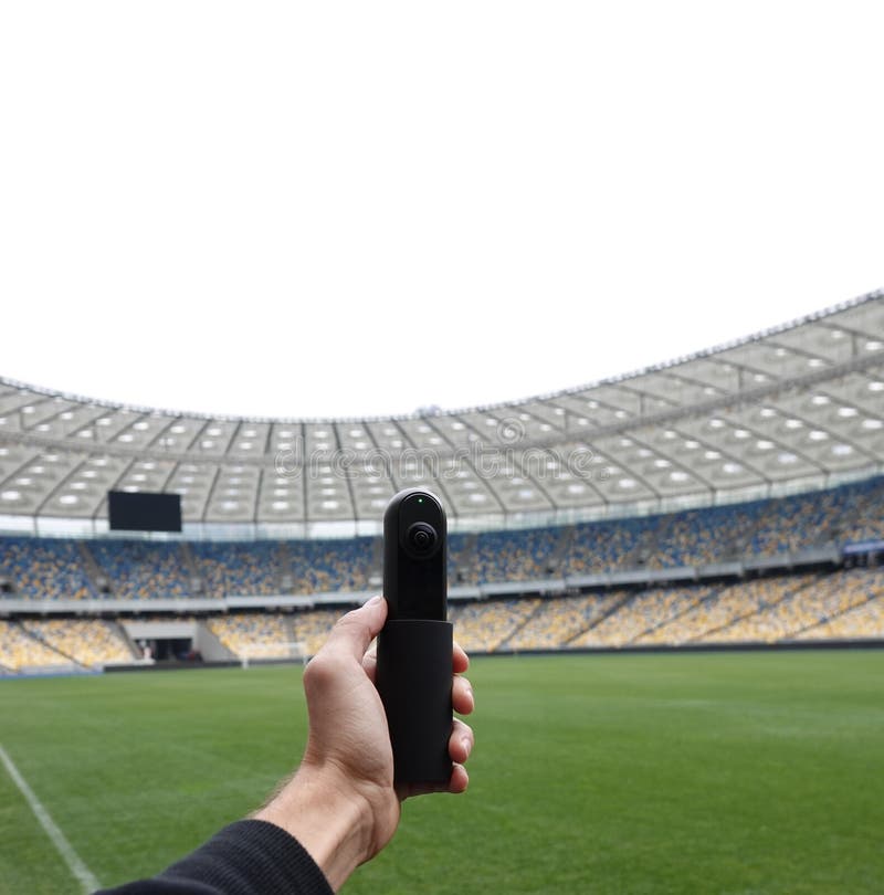 Camera 360 Degrees in the Male Hand in the Process of Shooting. Stock ...