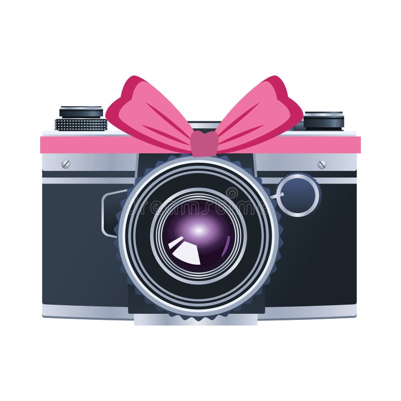 Camera Digital Technology with Gift Bow Ribbon Stock Vector ...