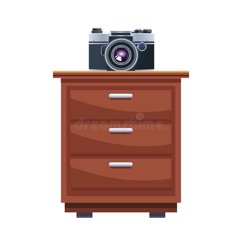 Camera Digital Technology in Wooden Drawer Stock Vector - Illustration ...