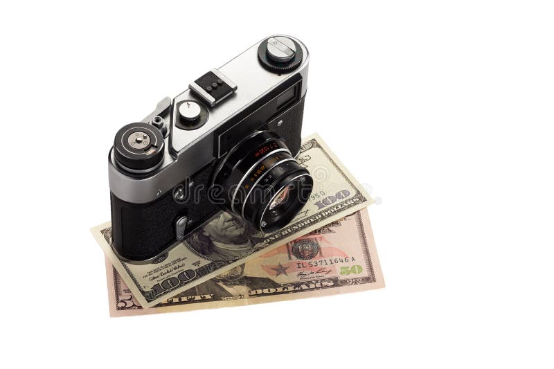 Camera on dollars stock image. Image of costs, money - 46588585