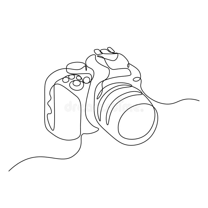 The Camera is Drawn by One Line on a White Background. Single Line ...