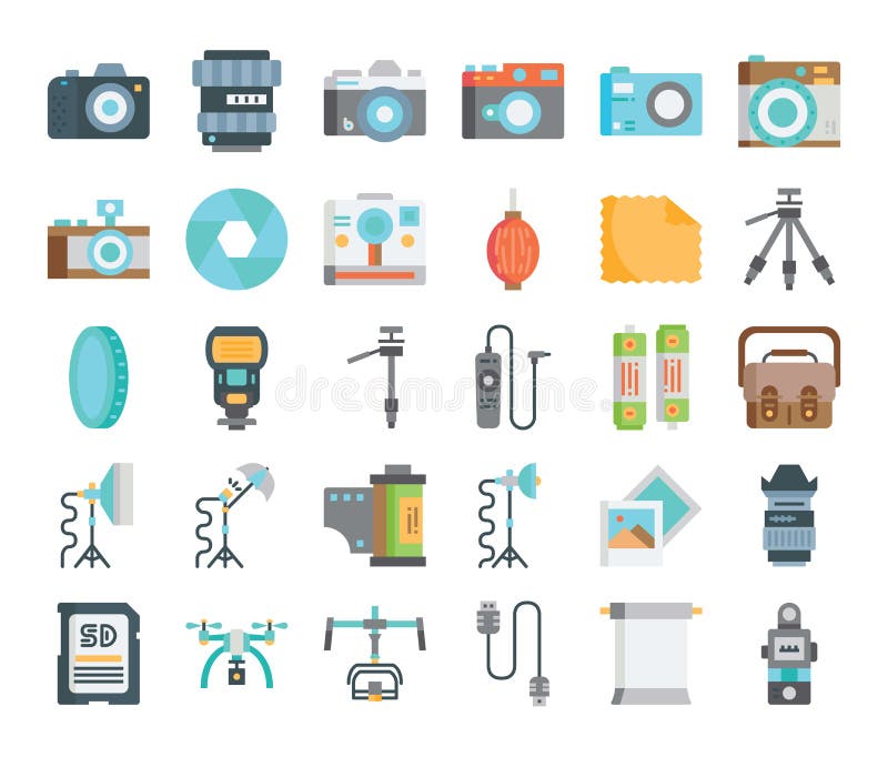 Camera and equipment icons stock illustration. Illustration of ...