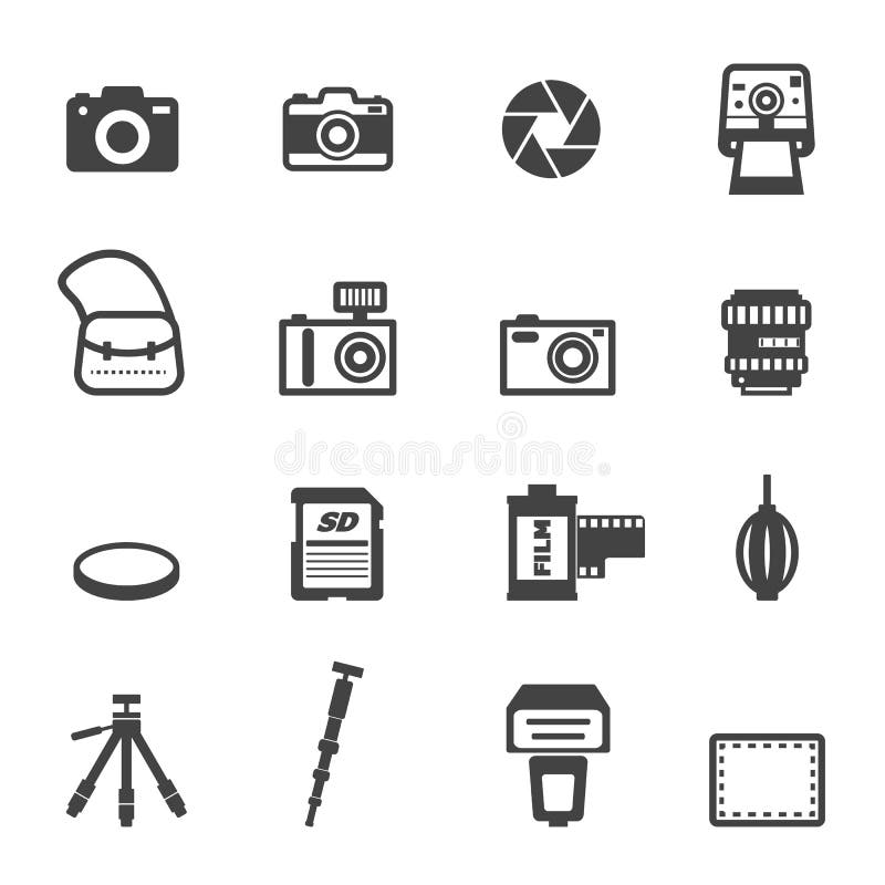 Camera and equipment icons stock illustration. Illustration of ...