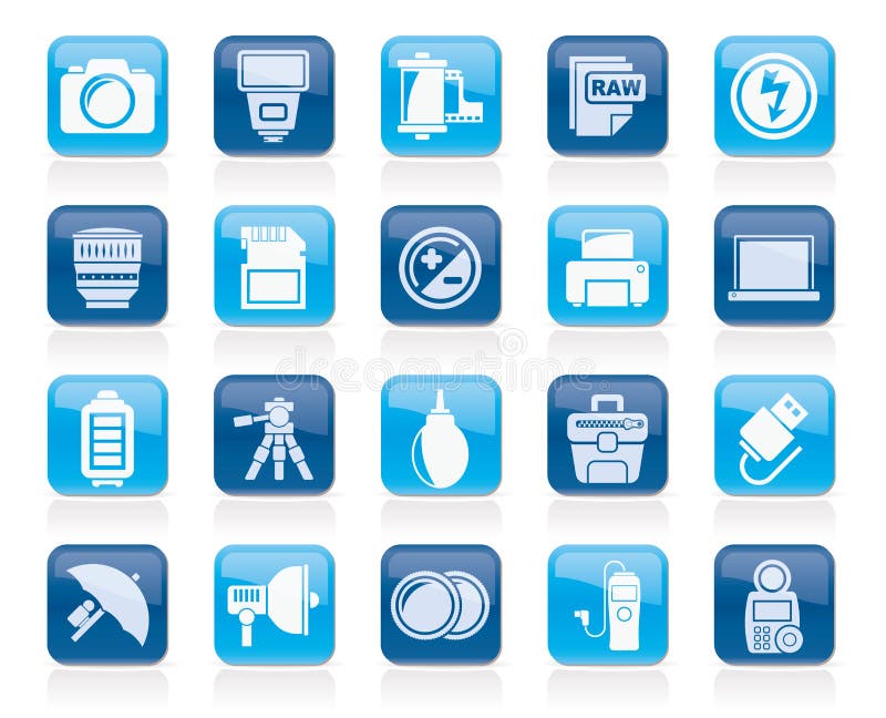 Camera Equipment and Photography Icons Stock Vector - Illustration of ...
