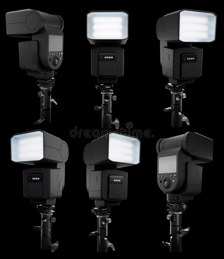 Camera External Flash Speedlight on Stand Isolated on White Background ...