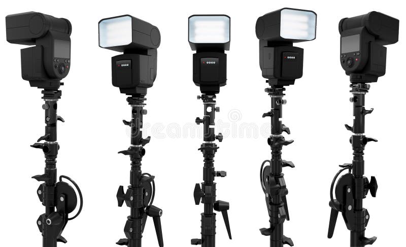 Camera External Flash Speedlight on Stand Isolated on White Background ...