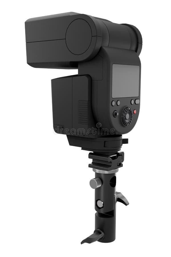 Camera External Flash Speedlight on Stand Isolated on White Background ...