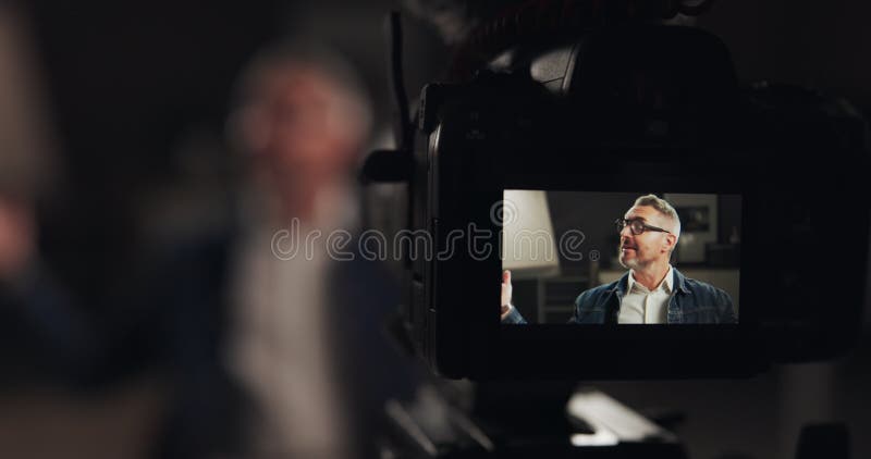 Camera, Filming and Live Streaming with Man in Studio for Social Media ...