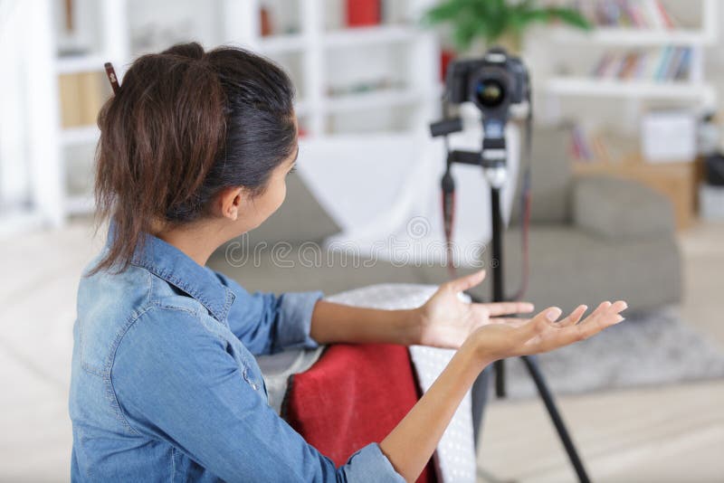 Camera filming woman stock image. Image of lifestyle - 264200647