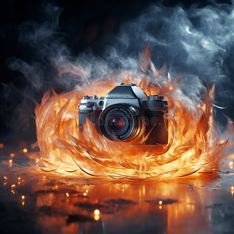 The camera is on fire stock illustration. Illustration of flame - 291799257