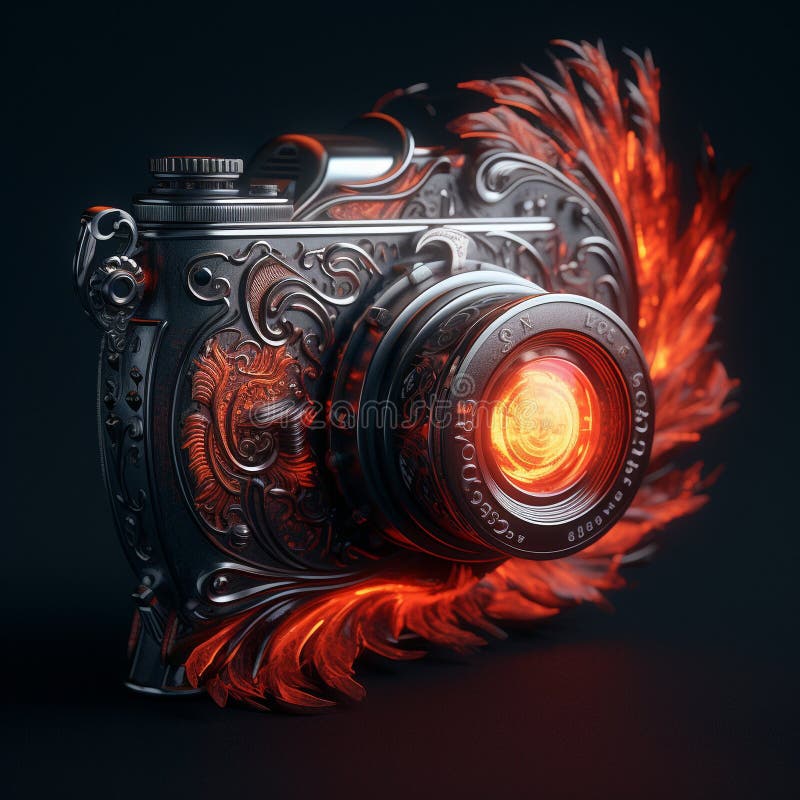 The camera is on fire stock image. Image of backdrop - 293420801