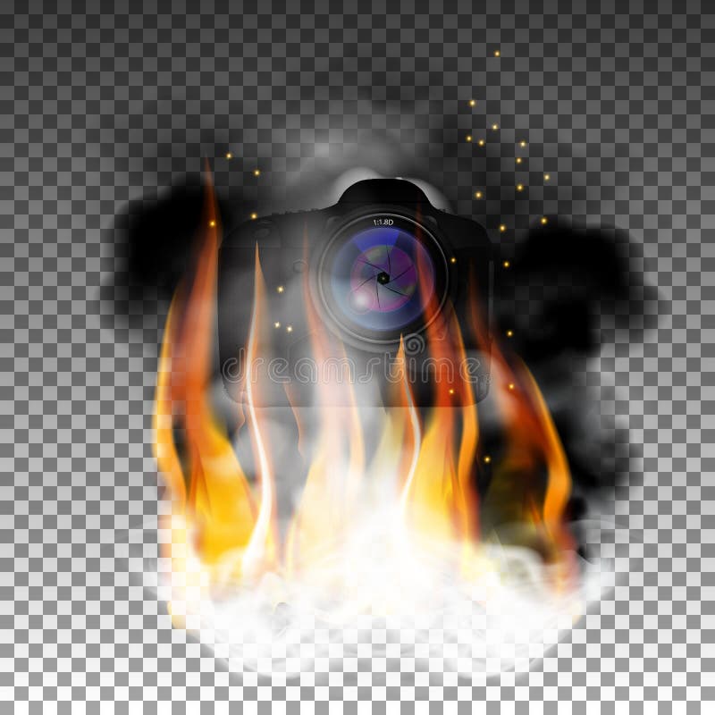 Camera in fire and smoke stock vector. Illustration of smoke - 94367184