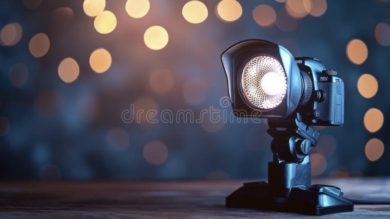 Camera Flash with Diffuser on Wooden Table Photography Setup Indoor ...