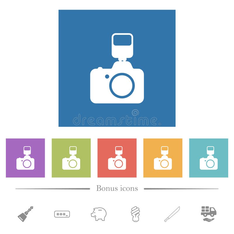 Camera with Flash Flat White Icons in Square Backgrounds Stock Vector ...