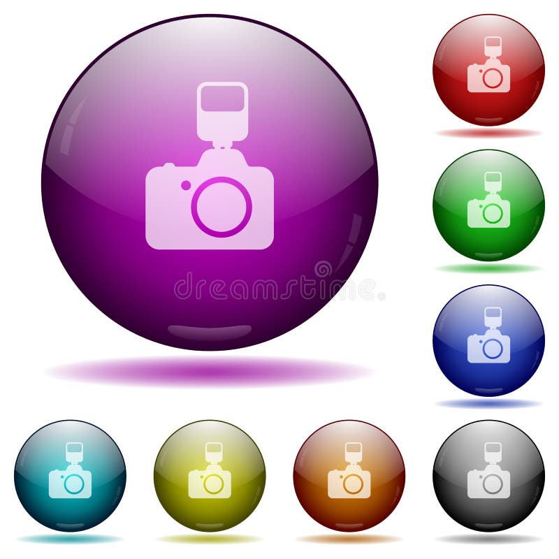 Camera with Flash Glass Sphere Buttons Stock Illustration ...