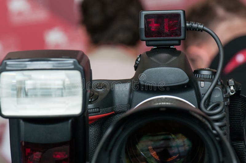 Camera and flash stock image. Image of news, multimedia - 64737919