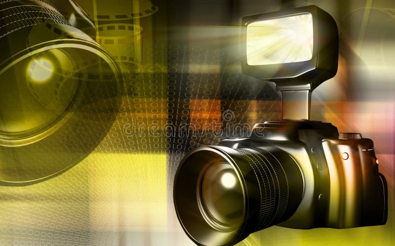 Camera with flashlight stock illustration. Illustration of graphic ...