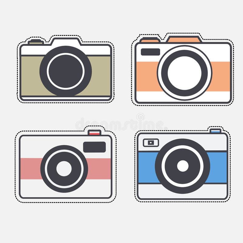 Camera Flat Style Stickers Isolated on White Background Stock Vector ...