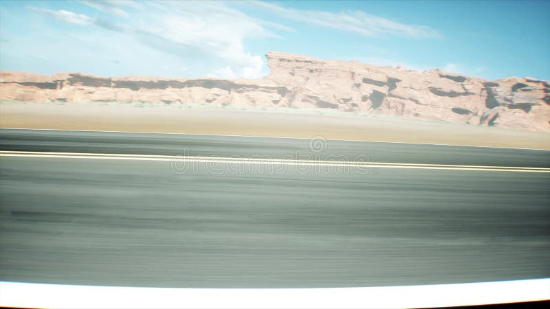 Camera Flight Over Desert Highway. Realistic 4k Animation. Stock ...