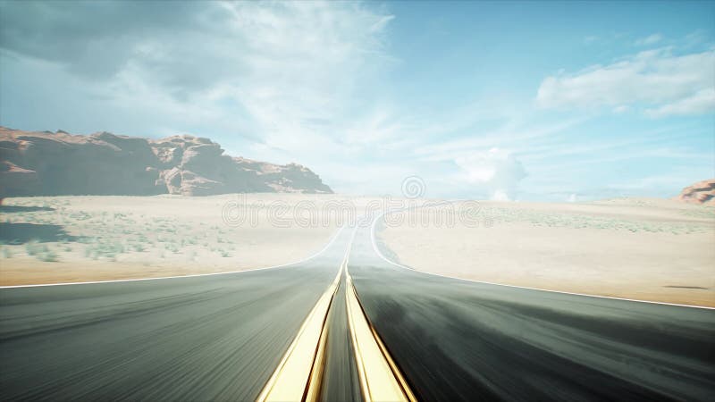 Camera Flight Over Desert Highway. Realistic 4k Animation. Stock ...