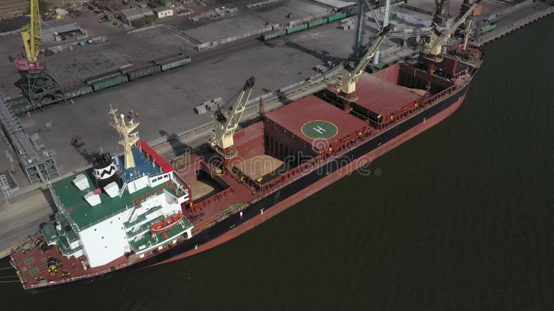 Loading Grain Onto a Cargo Ship for Transportation by Sea by a Conveyor ...