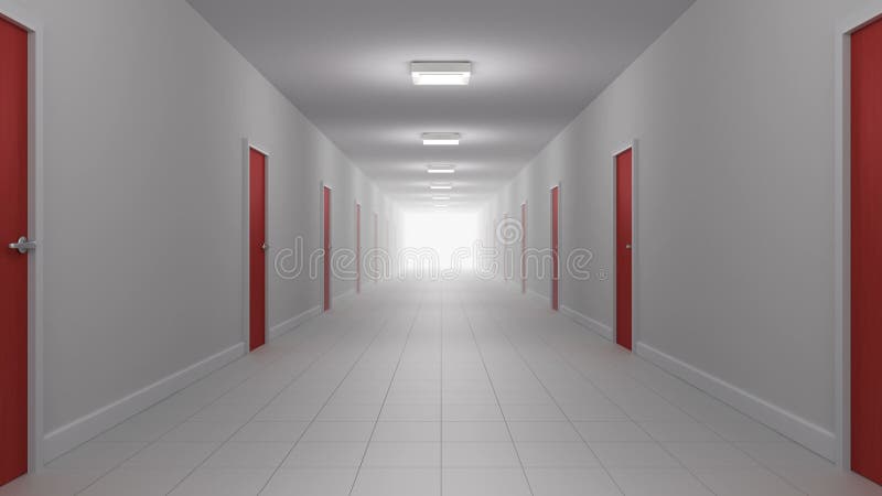 Camera Fly through the Corridor Full of Red Doors. Stock Footage ...