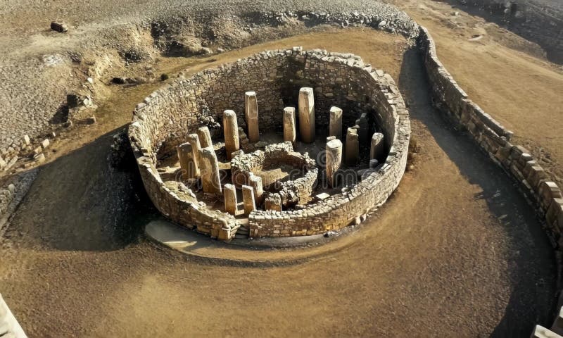 Camera Flying Above the Remains of Ancient Megalithic Complex with ...