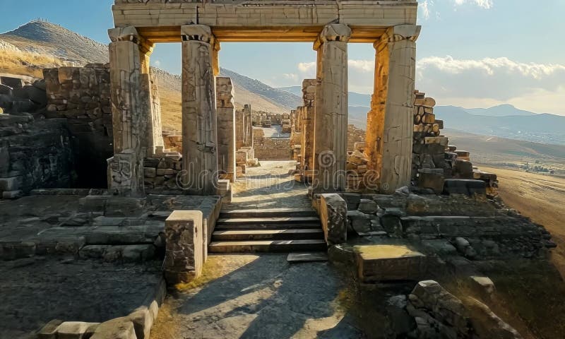 Camera Flying Above the Ruins of Ancient Greek Temple Stock Video ...