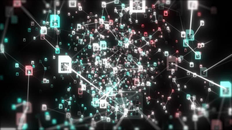 Camera Flying through Sim Card User Network Connection. User Connected ...